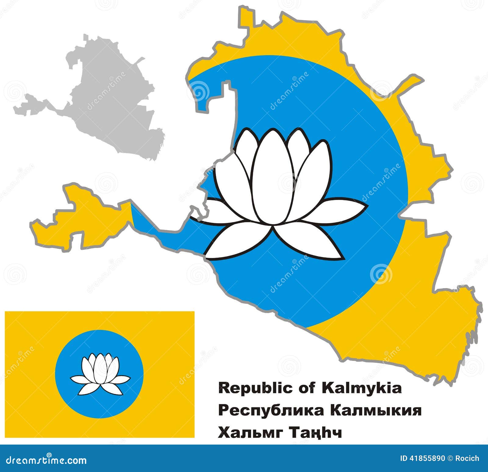 Mapa Del Esquema De Kalmukia Con La Bandera Ilustración del Vector ...