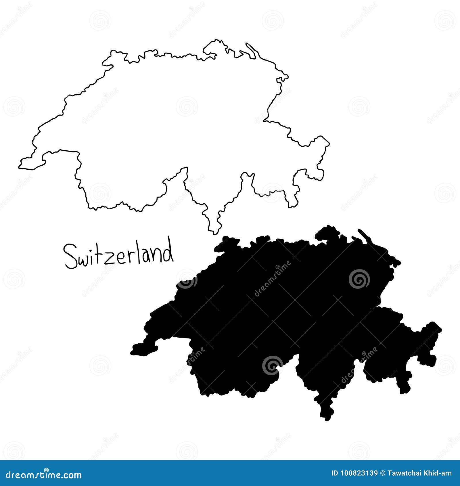 Mapa Del Esquema Y De La Silueta De Suiza - Vector El Ejemplo ...