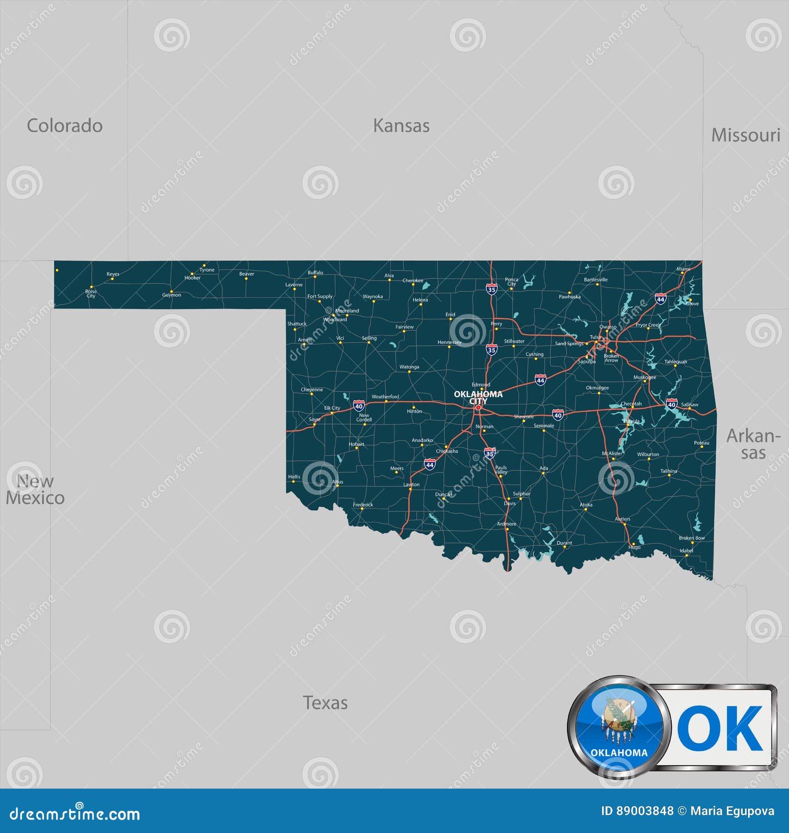 Mapa Del Estado Oklahoma, Los E.E.U.U. Ilustración del Vector ...