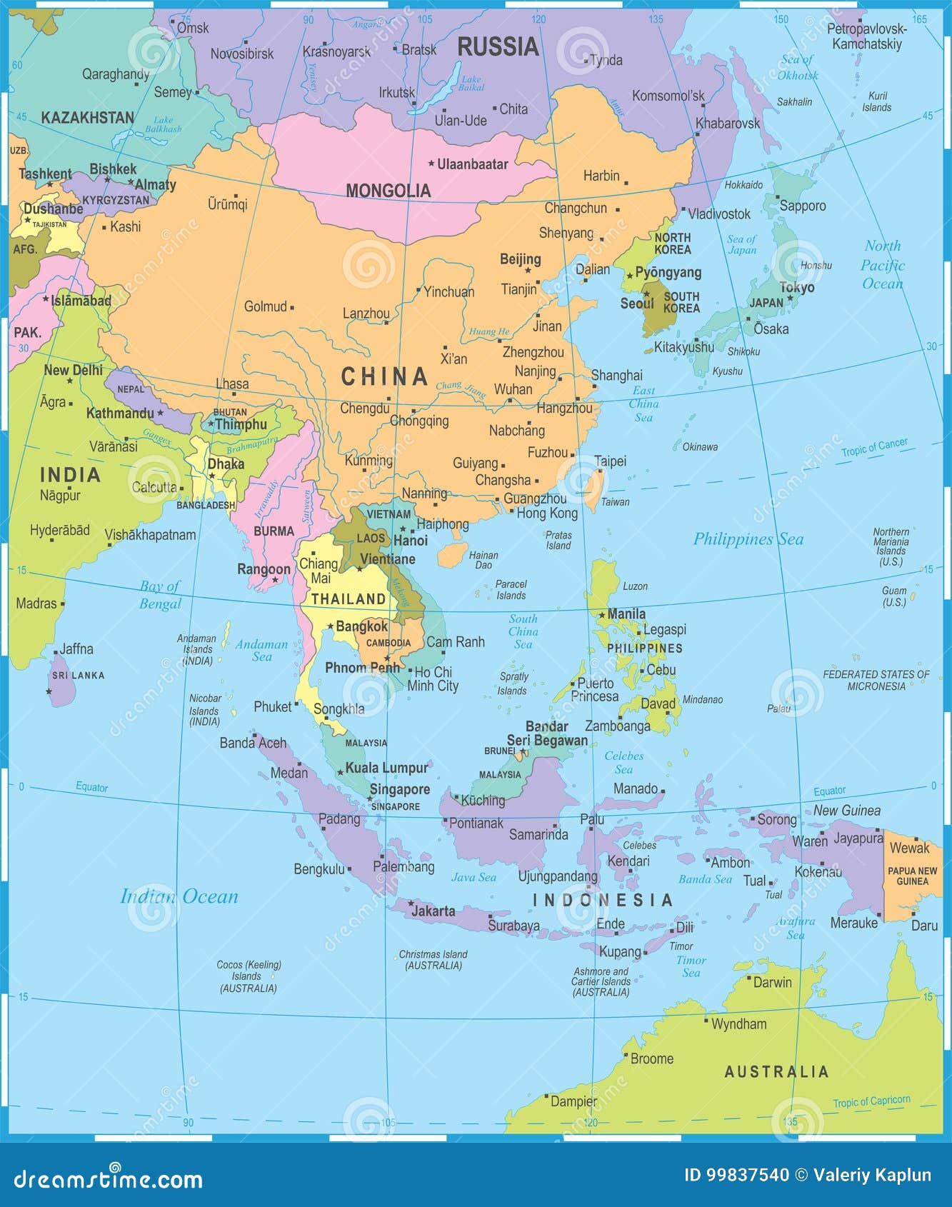 Mapa Del Este De Asia - Ejemplo Del Vector Stock de ilustración ...