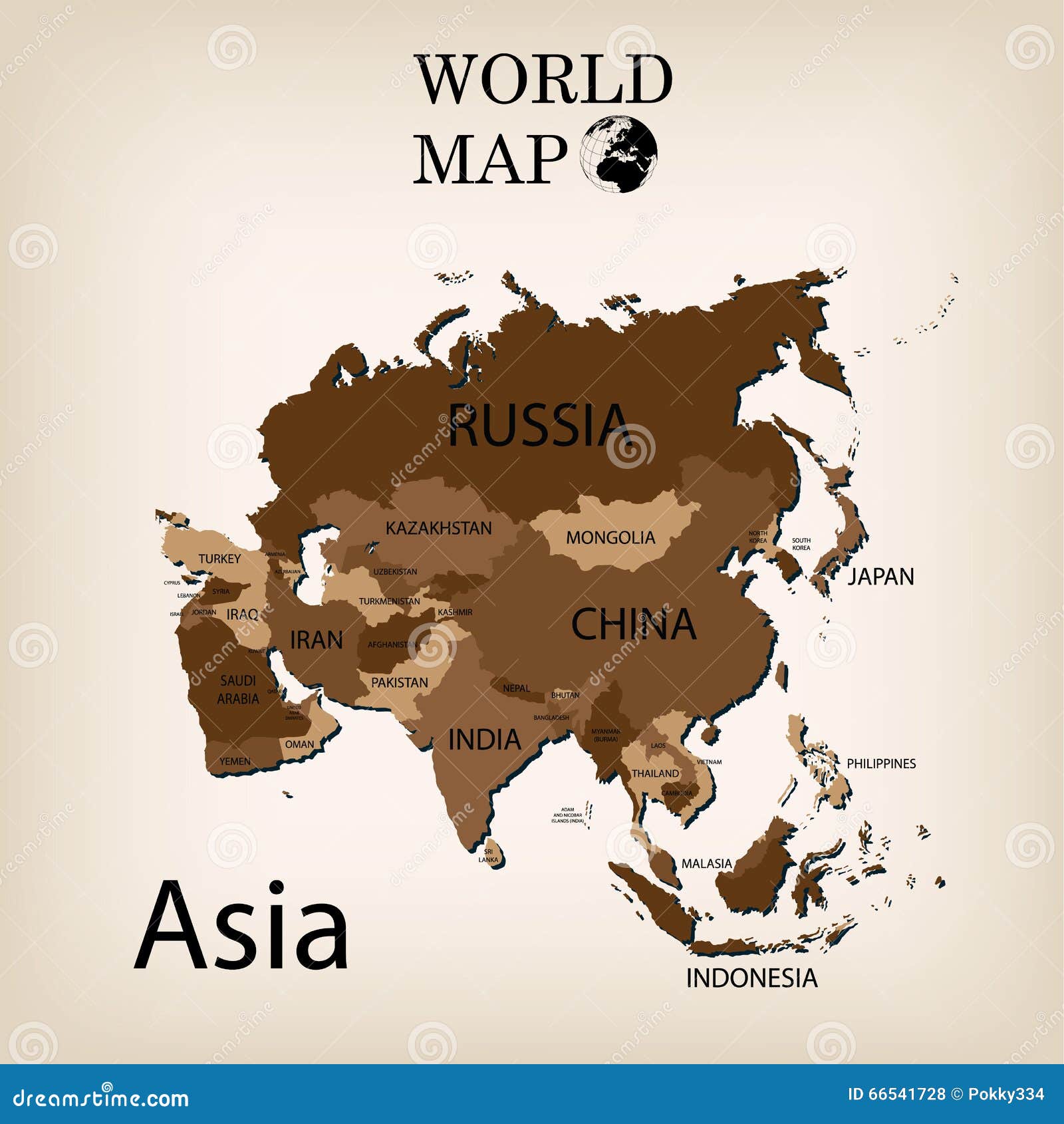 Mapa del mundo Asia stock de ilustración. Ilustración de punto - 66541728
