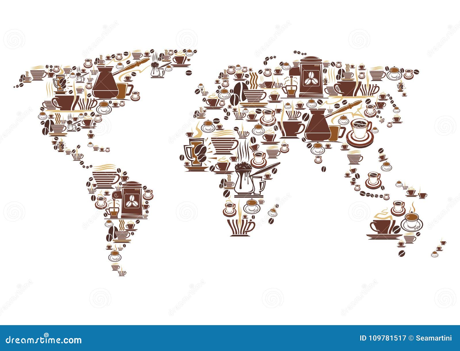 Mapa Del Mundo Del Café Del Vector Para El Café De La Cafetería ...