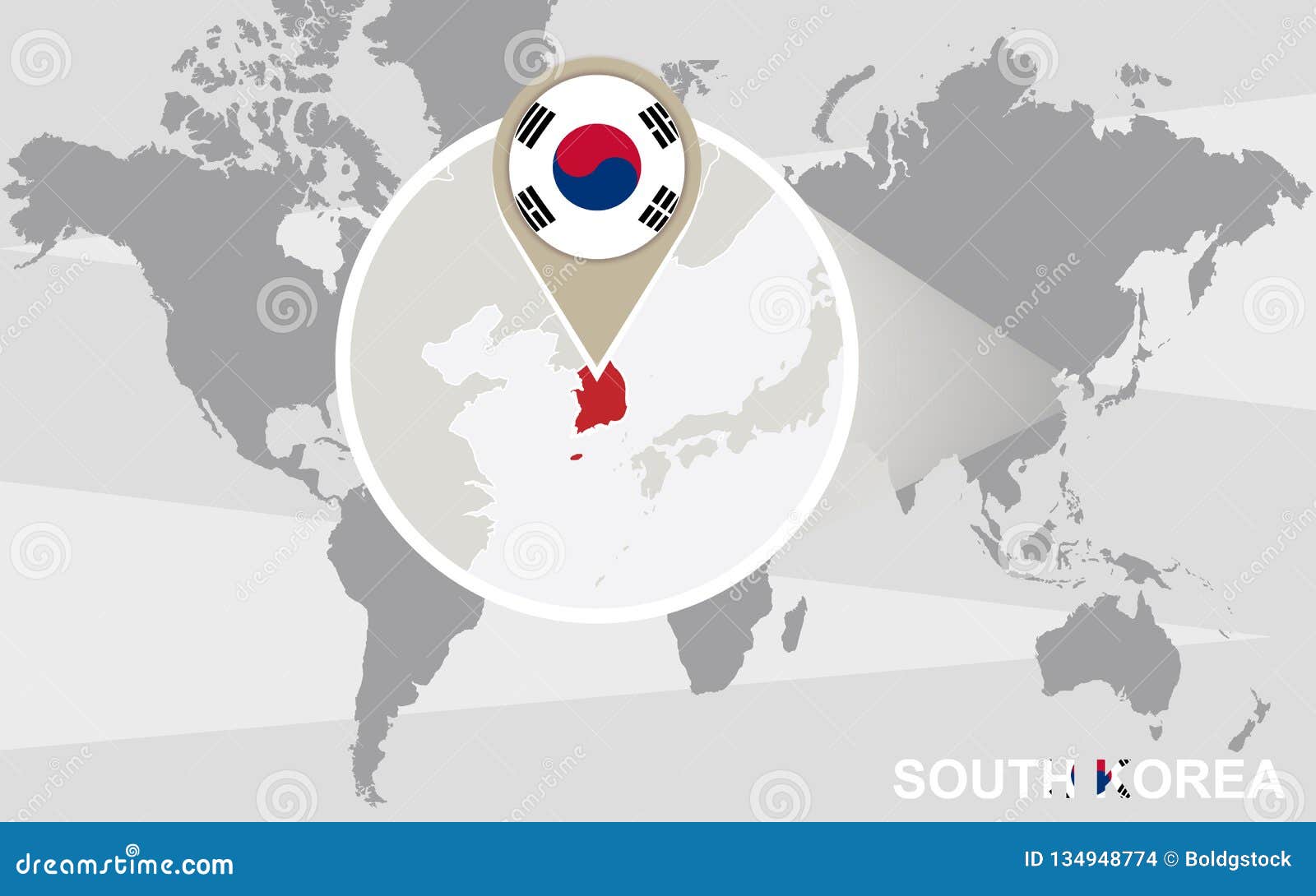 Mapa Del Mundo Con Corea Del Sur Magnificada Ilustración del Vector ...