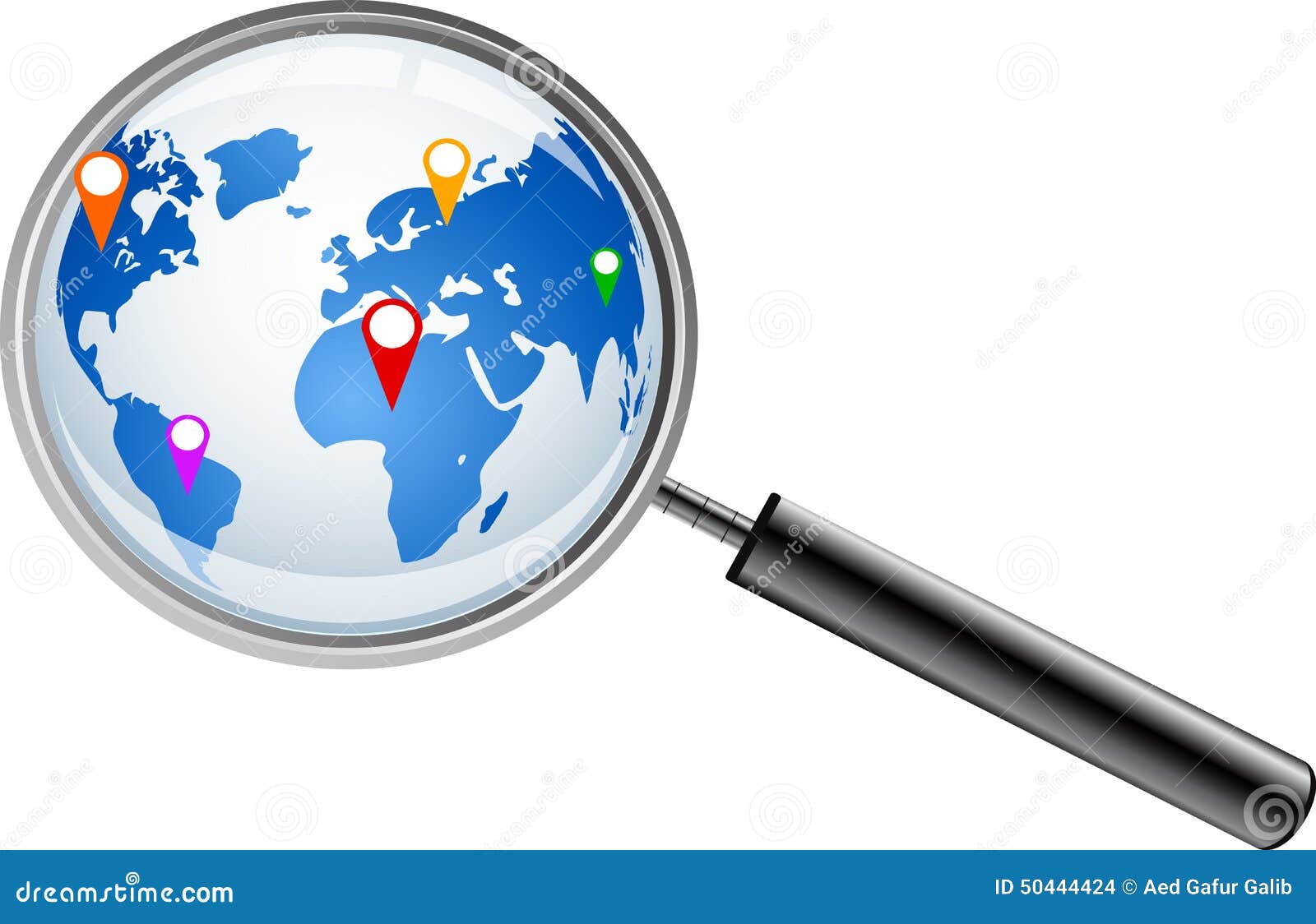 Mapa del mundo con la lupa ilustración del vector. Ilustración de ...