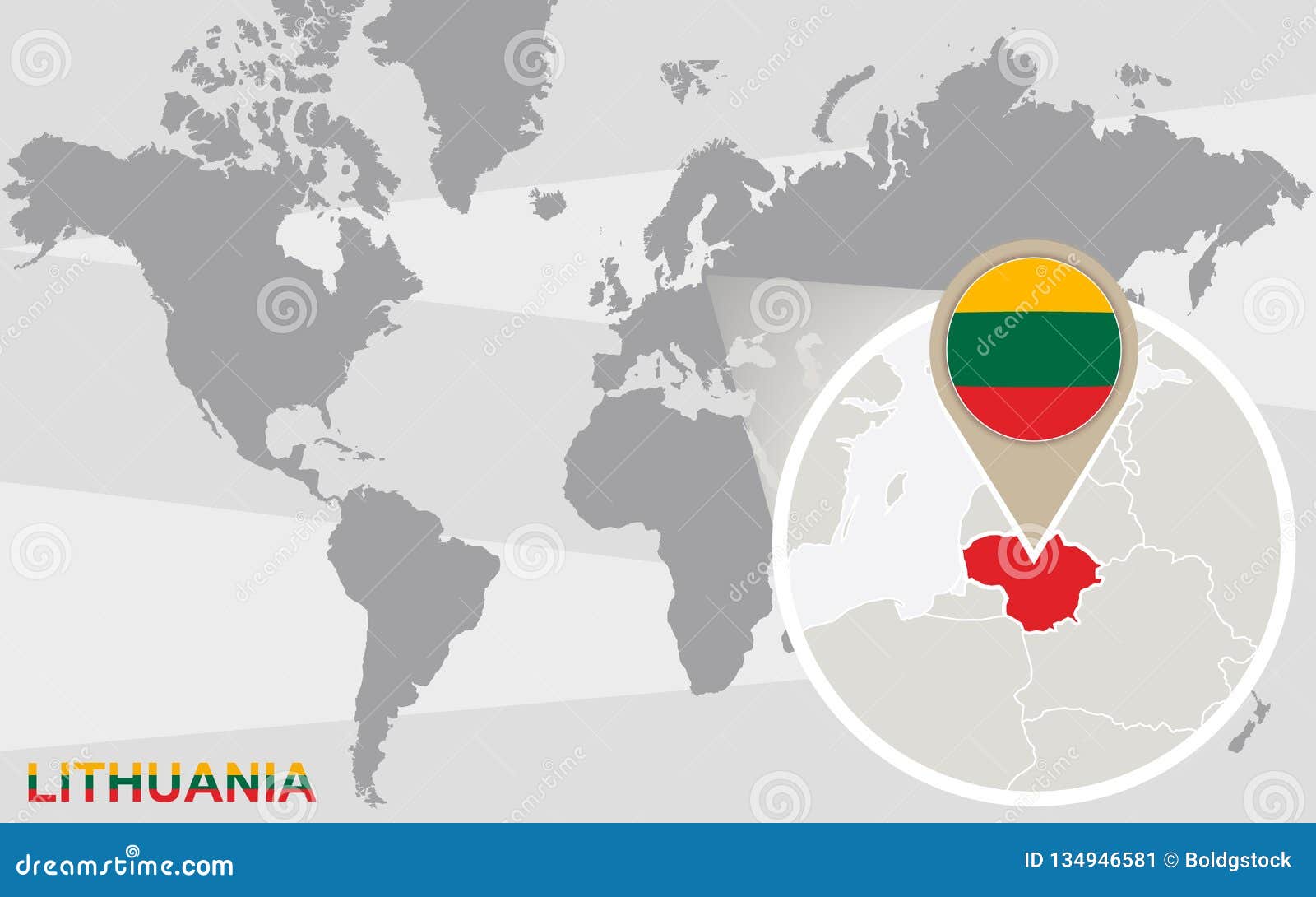Mapa Del Mundo Con Lituania Magnificada Ilustración del Vector ...