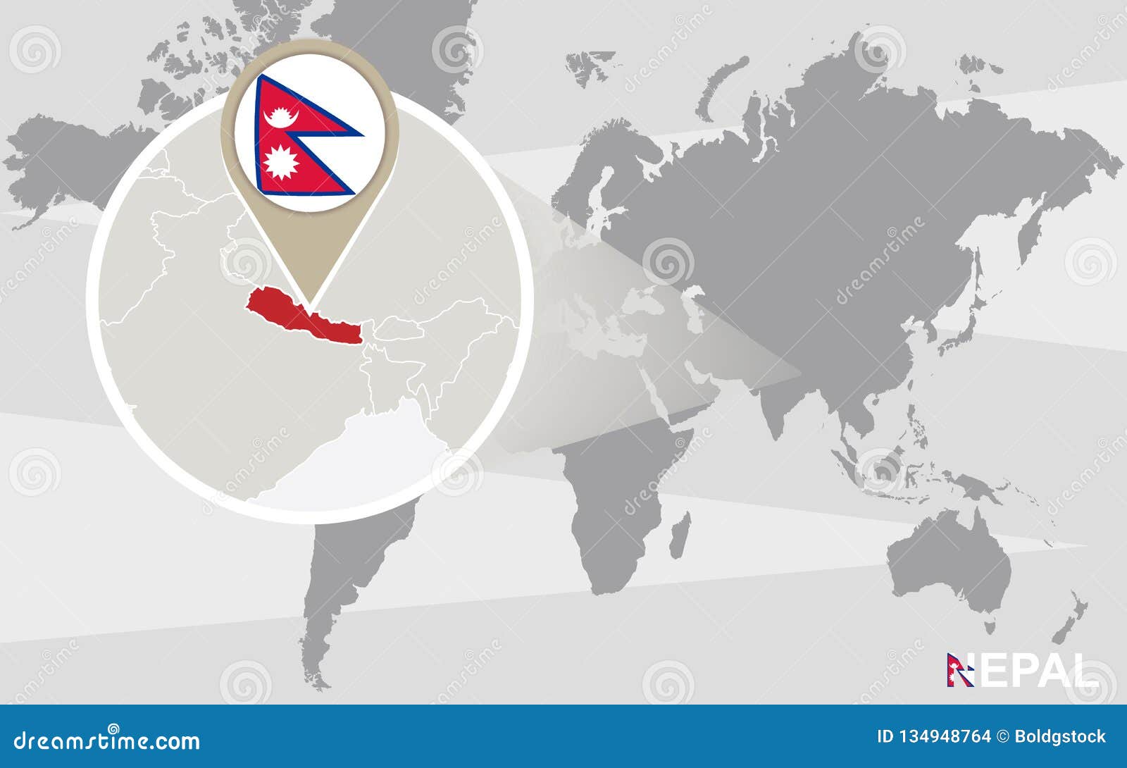 Mapa Del Mundo Con Nepal Magnificado Ilustración del Vector ...