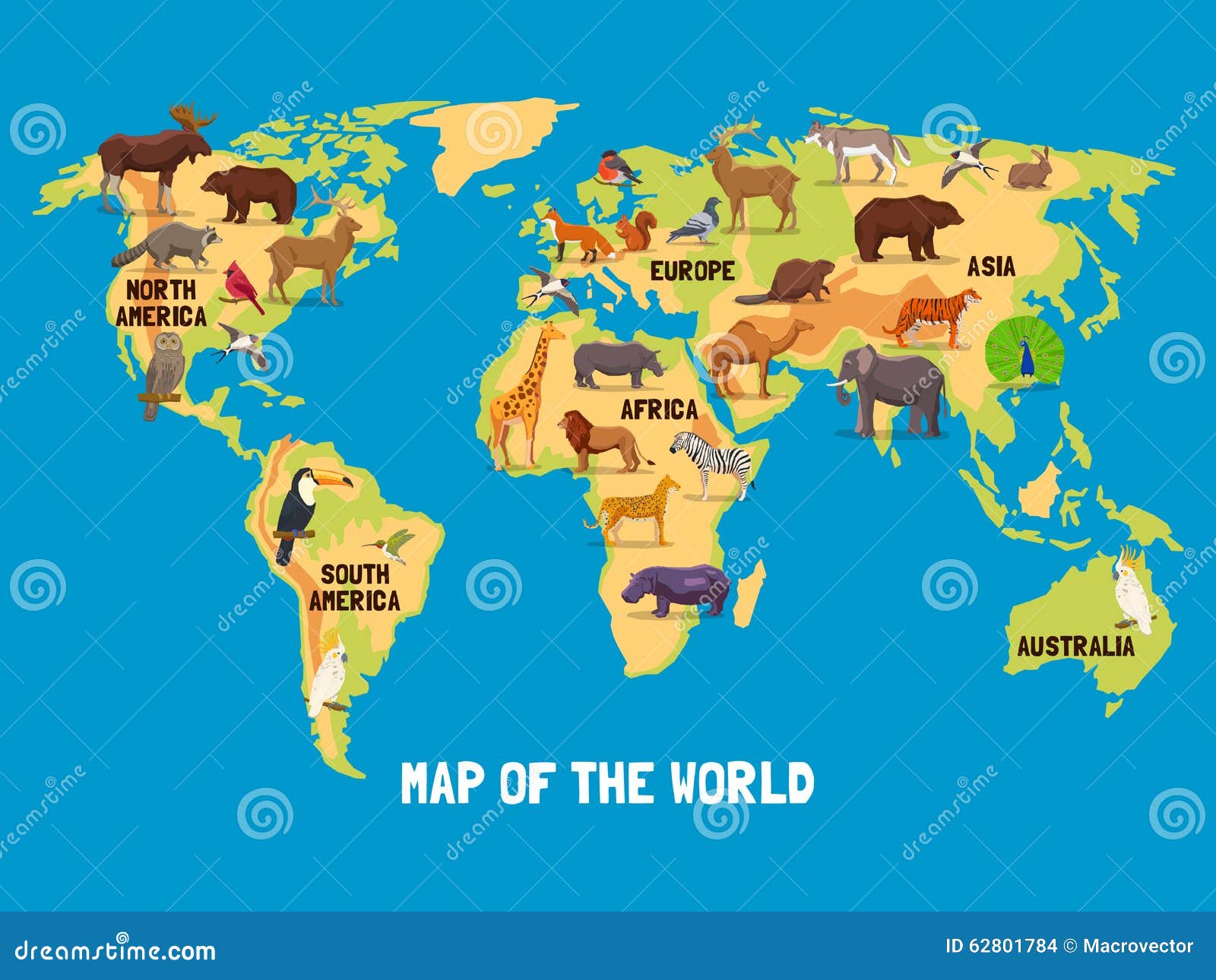 Mapa Del Mundo De Los Animales Ilustración del Vector - Ilustración de ...