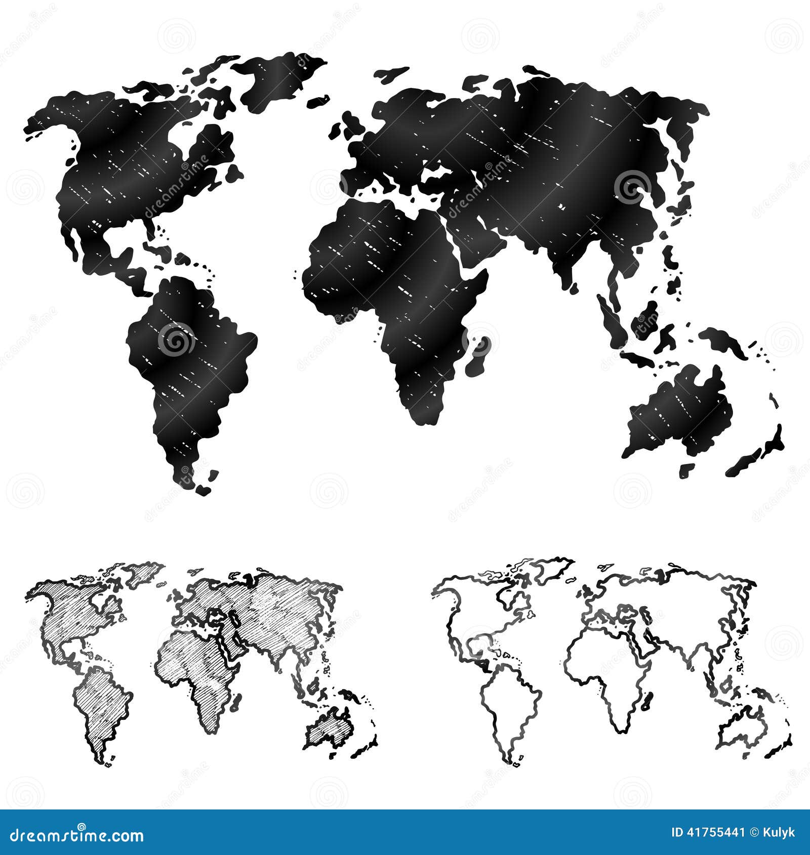 Mapa Del Mundo Dibujado Mano En Tres Versiones Ilustración del Vector ...