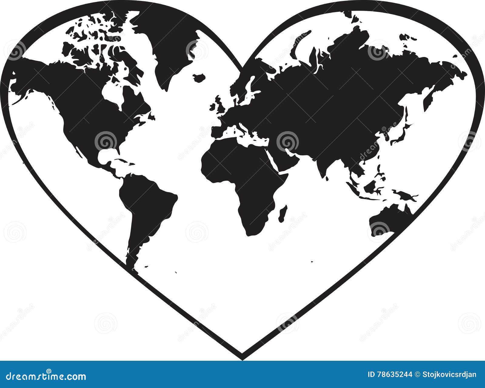 Mapa del mundo en corazón ilustración del vector. Ilustración de mundo ...