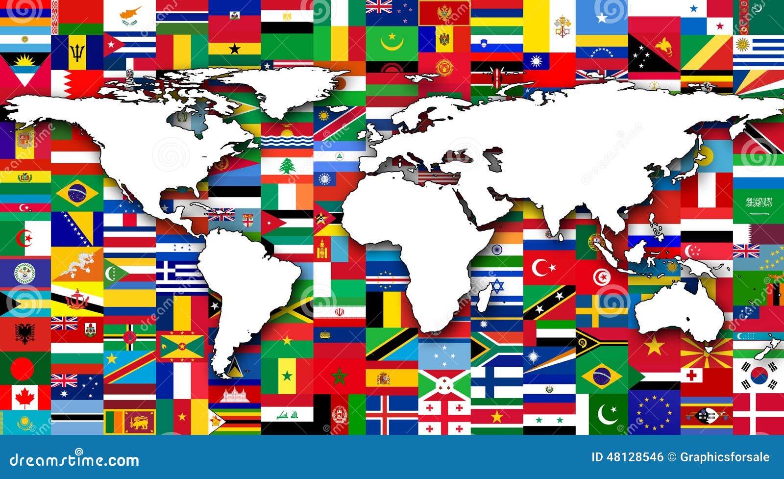 Mapa Del Mundo En El Fondo De Las Banderas Del Mundo Stock De