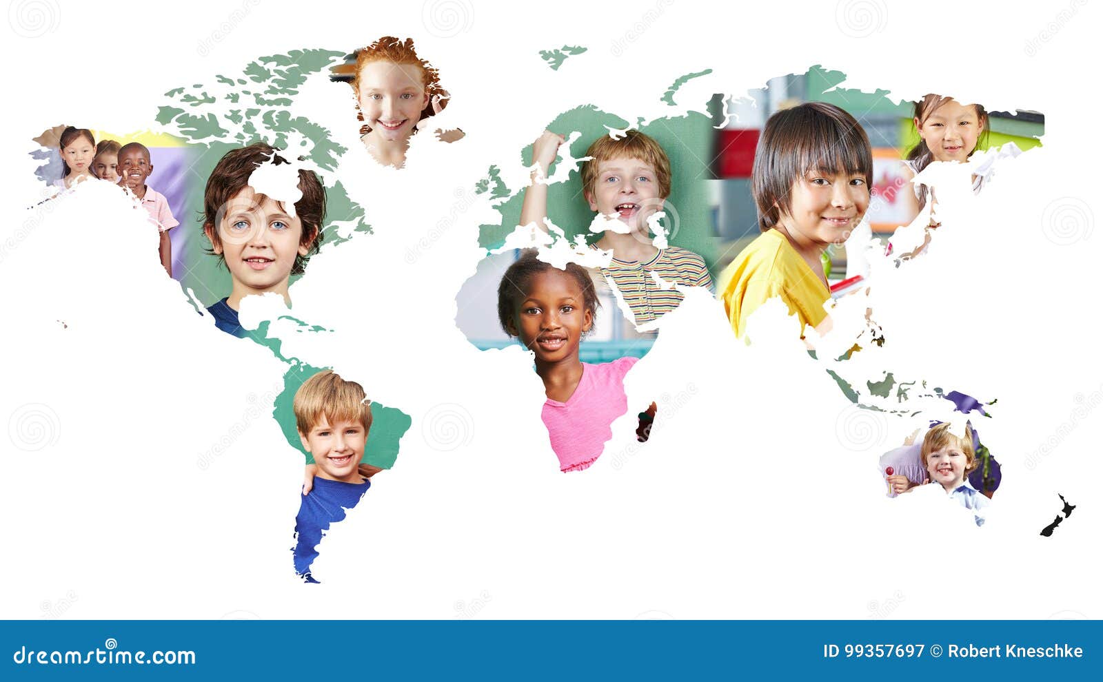 Mapa Del Mundo Multicultural Con Muchos Diversos Niños Imagen de ...