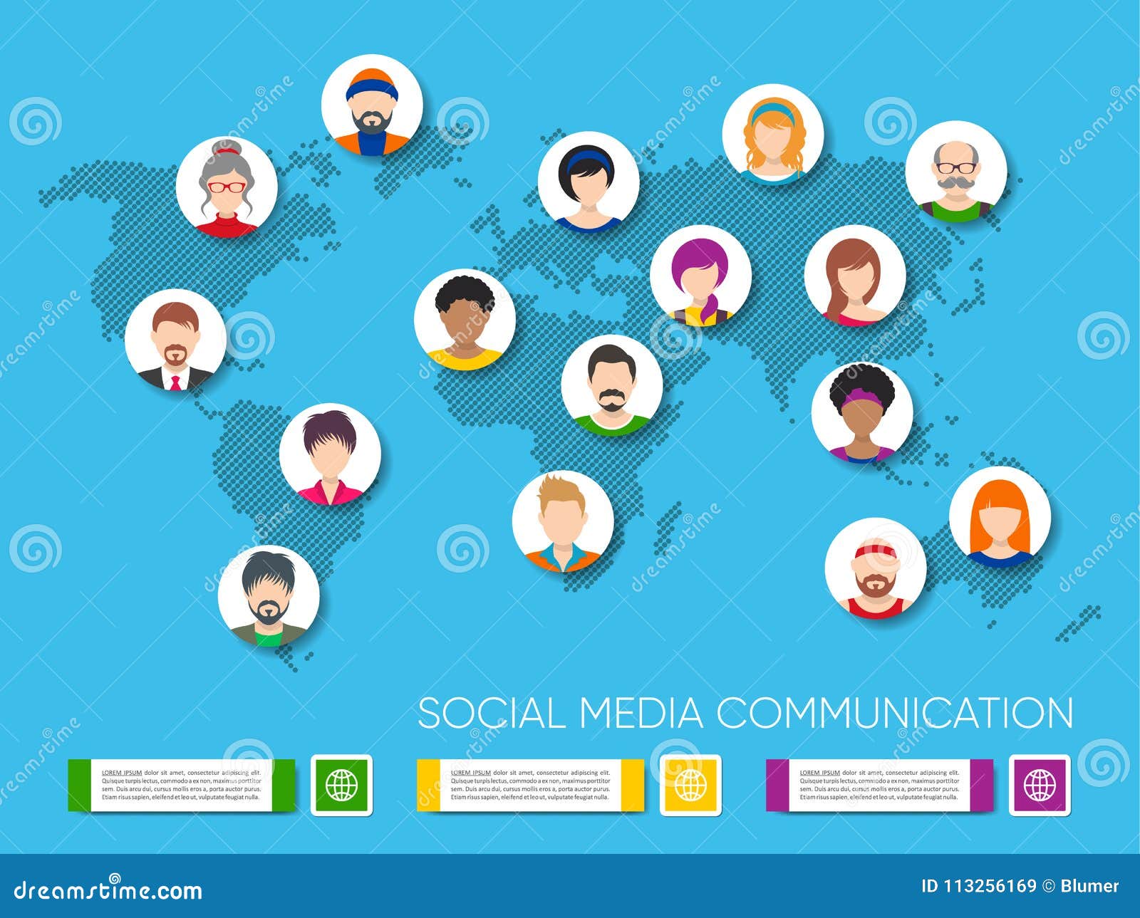 Mapa Del Mundo Del Vector Con Los Avatares De La Gente Ilustración del ...