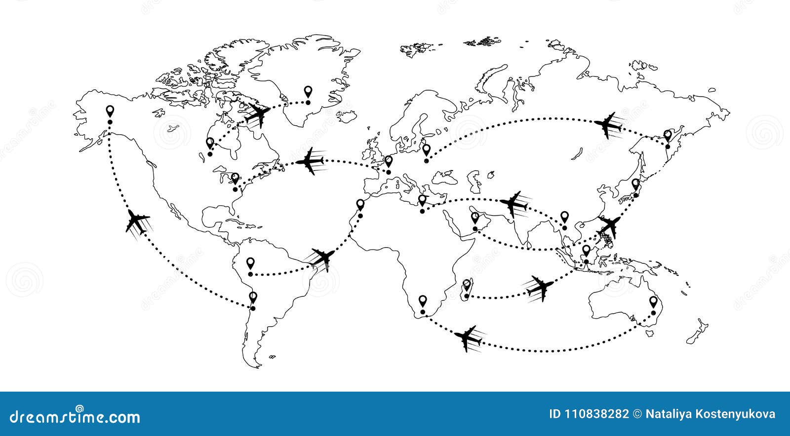 Mapa del mundo y aviones ilustración del vector. Ilustración de pista ...