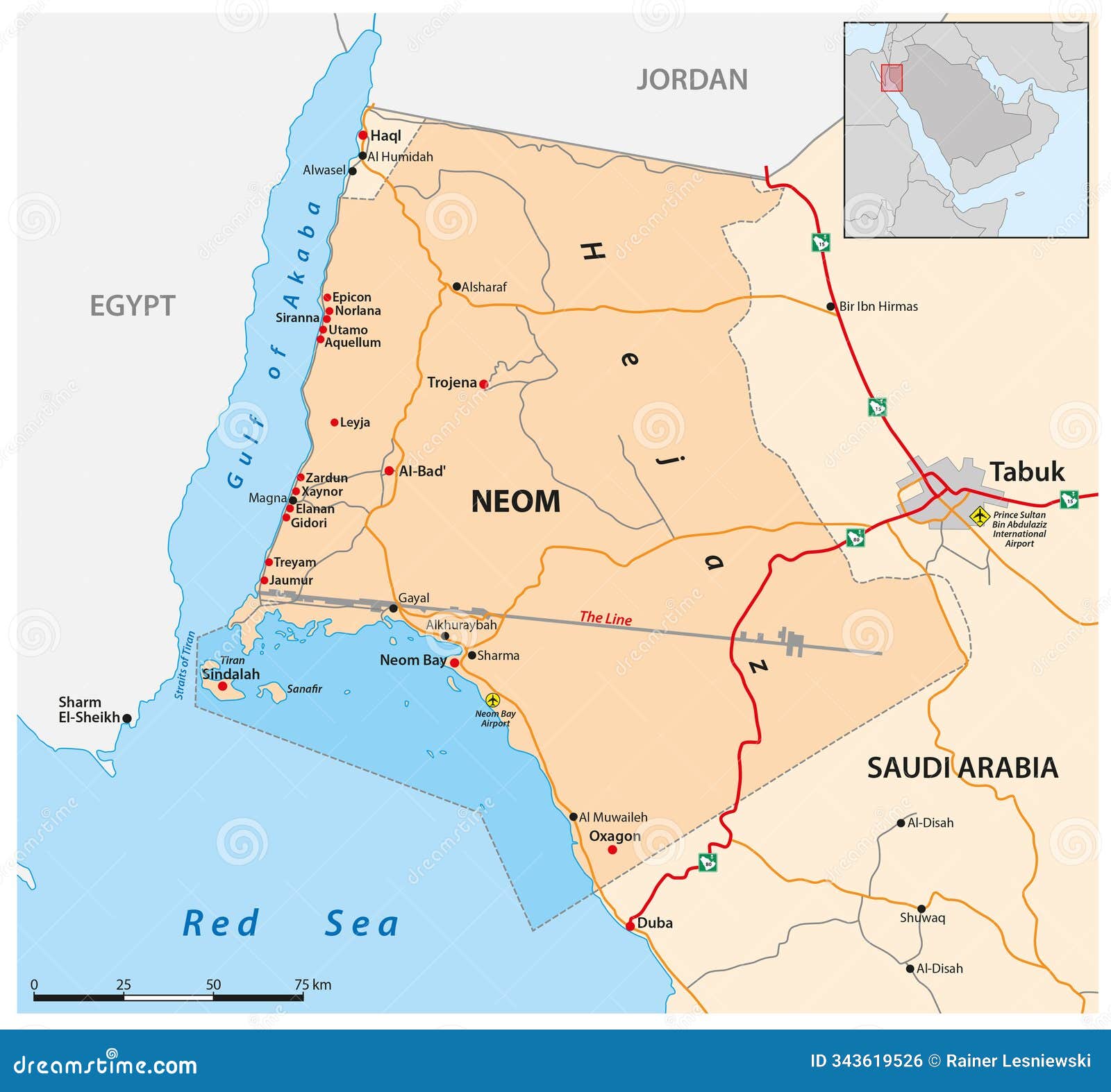 Mapa Del Neom Del Proyecto Arabio Saudita Ilustración del Vector ...