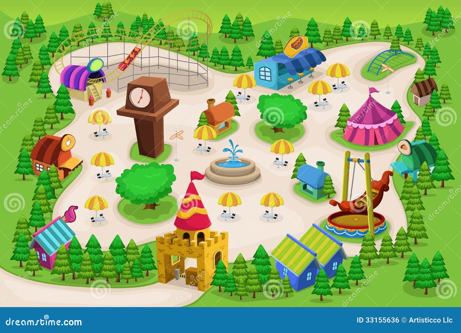 Mapa Del Parque De Atracciones Ilustración del Vector - Ilustración de ...