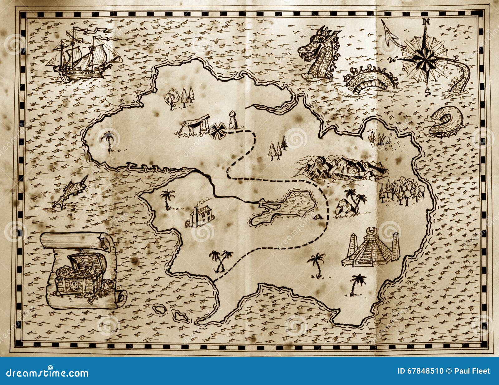 Mapa del tesoro del pirata foto de archivo. Imagen de tesoro - 67848510