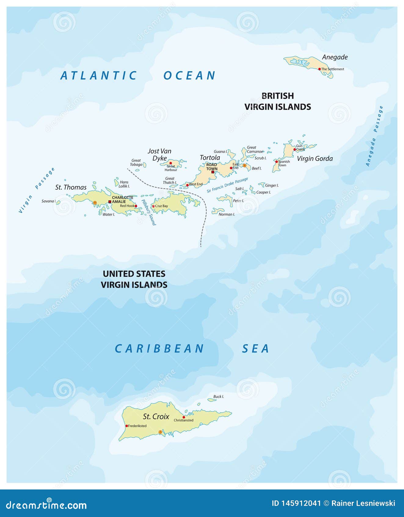 Mapa Del Vector De Estados Unidos Y De British Virgin Islands ...