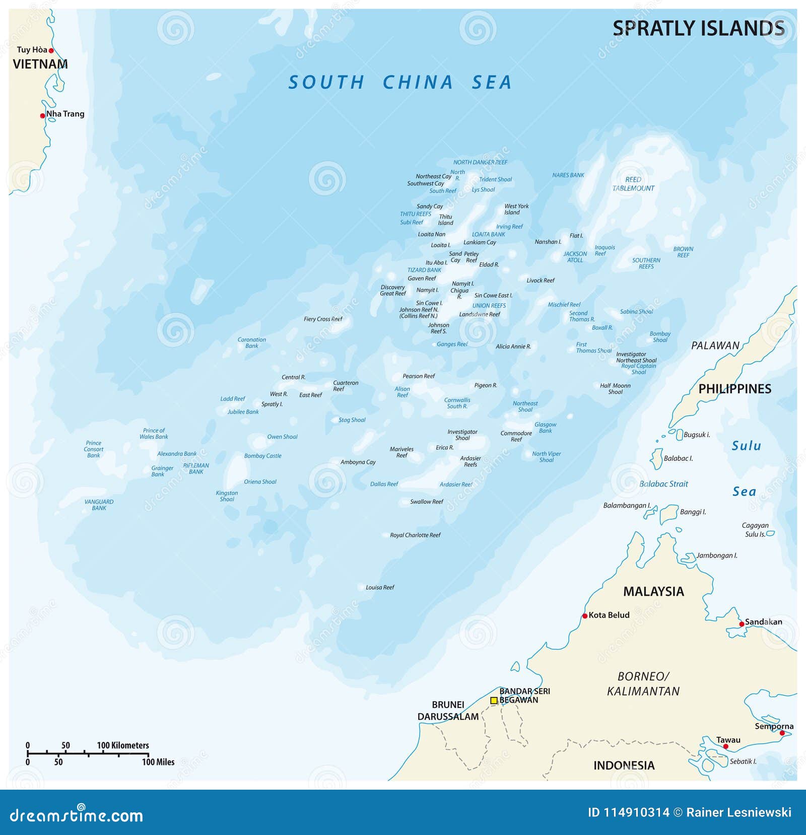 Mapa Del Vector De Las Islas De Spratly Ilustración del Vector ...