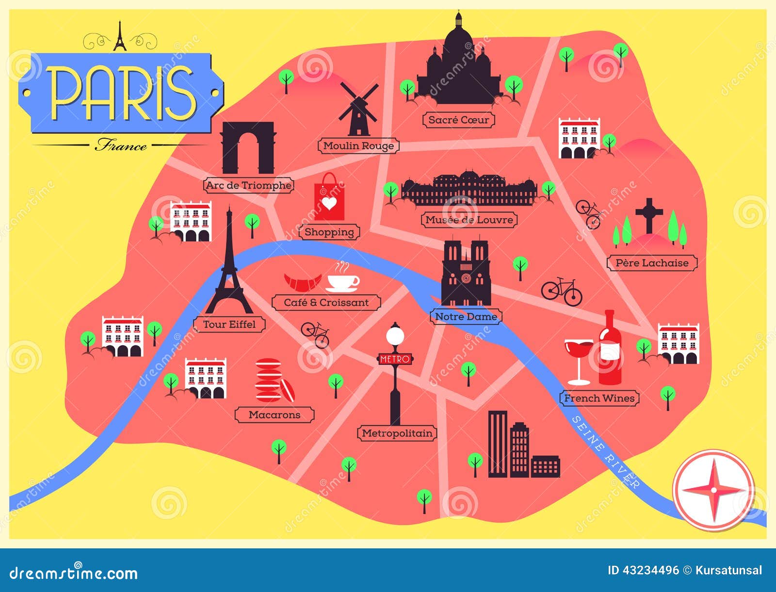 Mapa Del Vector De París, Francia Ilustración del Vector - Imagen: 43234496