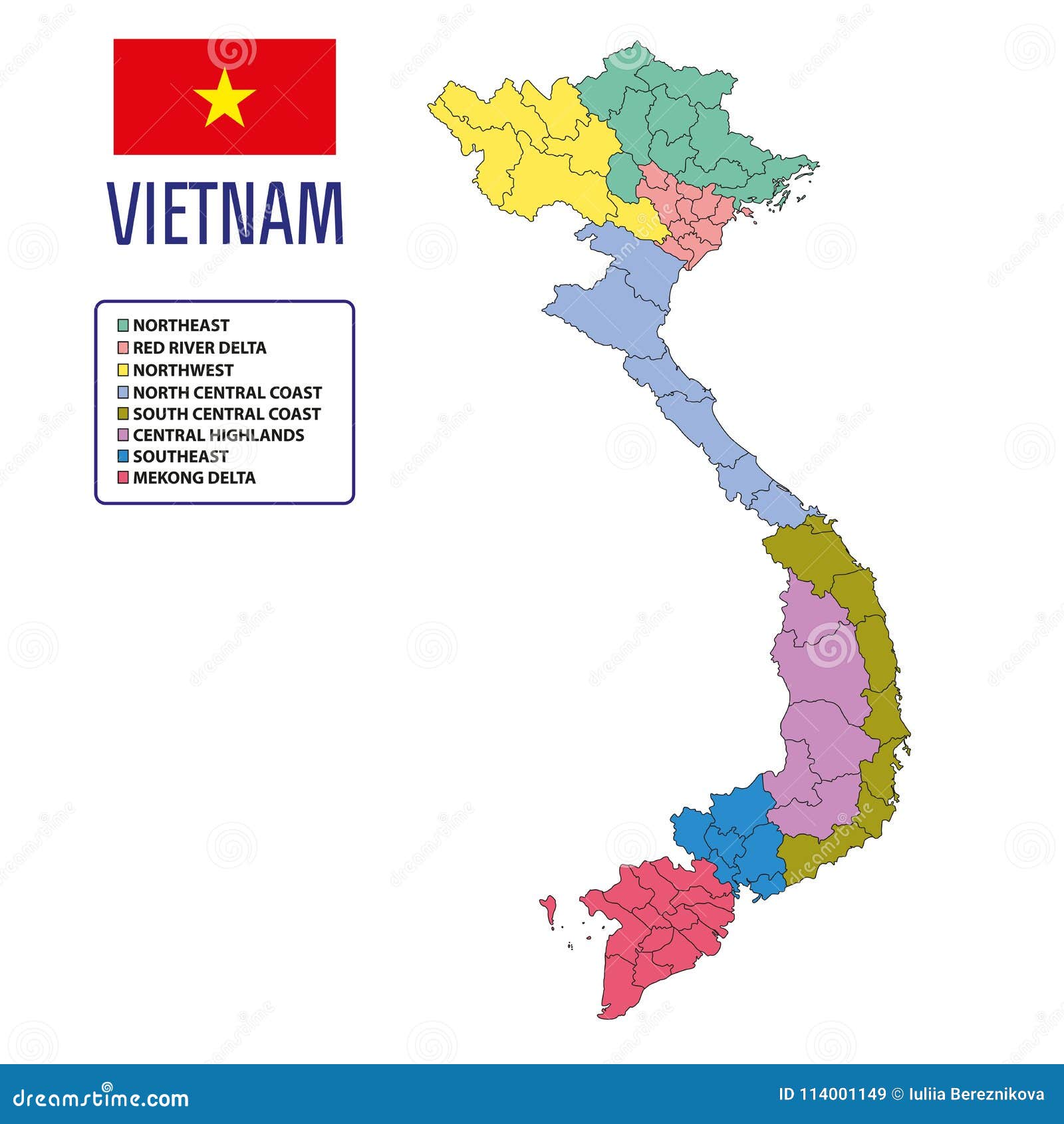 Mapa Del Vector De Vietnam Con Regiones Ilustración del Vector ...
