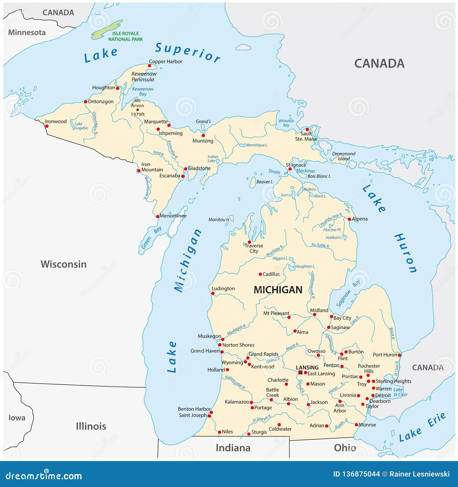 Mapa Del Vector Del U S Estado De Michigan Ilustración del Vector ...