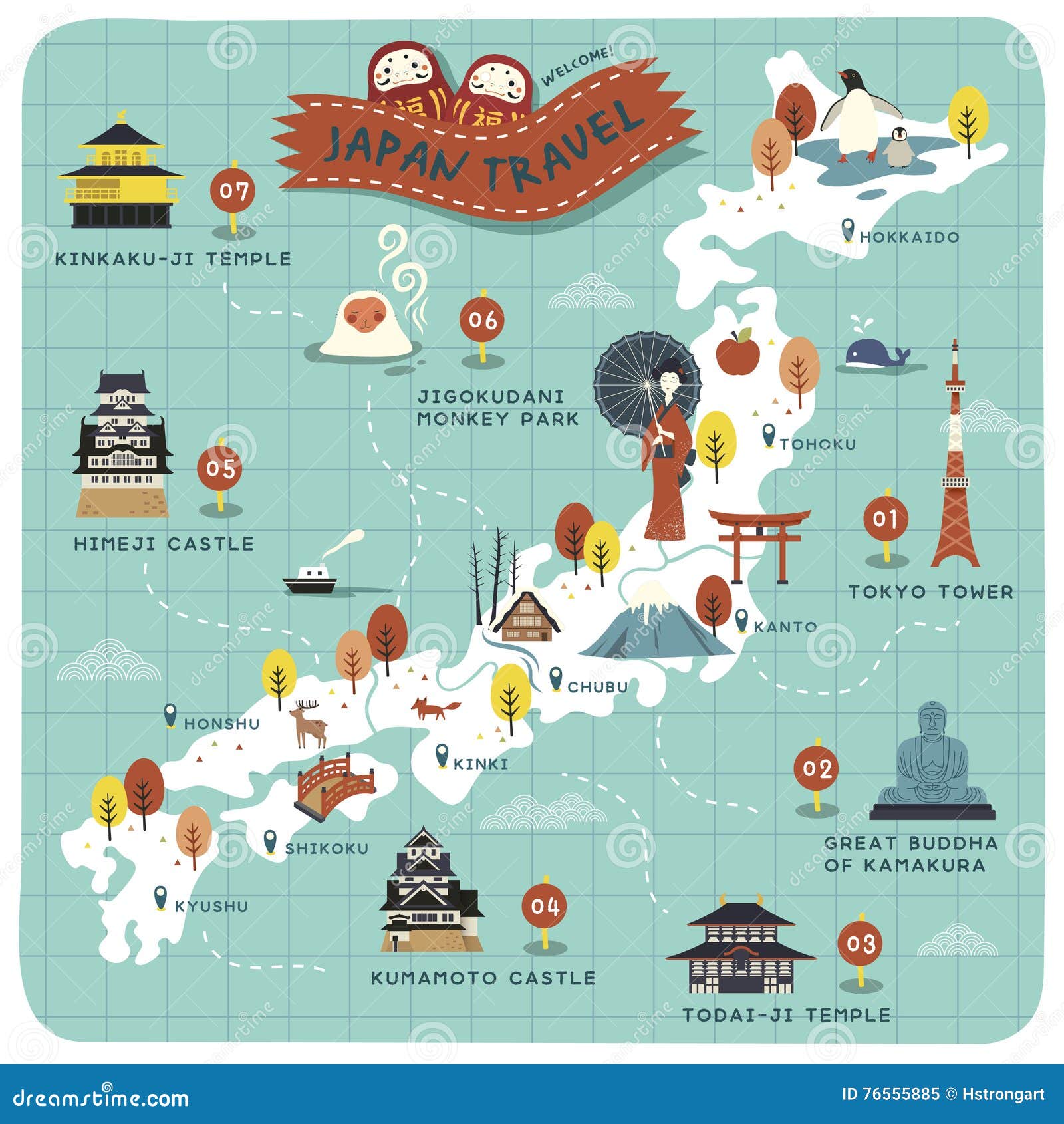 Mapa del viaje de Japón stock de ilustración. Ilustración de japonés ...