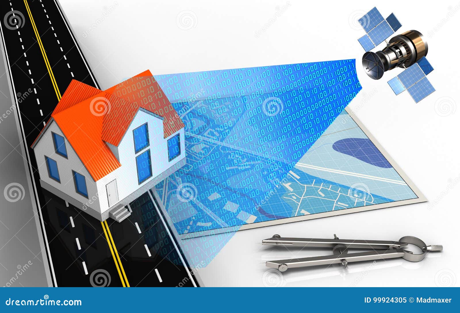 Mapa do azul 3d ilustração stock. Ilustração de estrada - 99924305