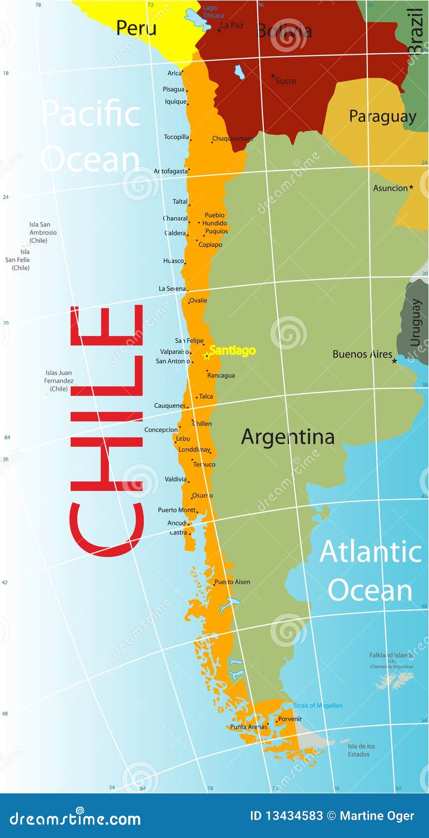 Mapa do Chile. ilustração do vetor. Ilustração de arte - 13434583