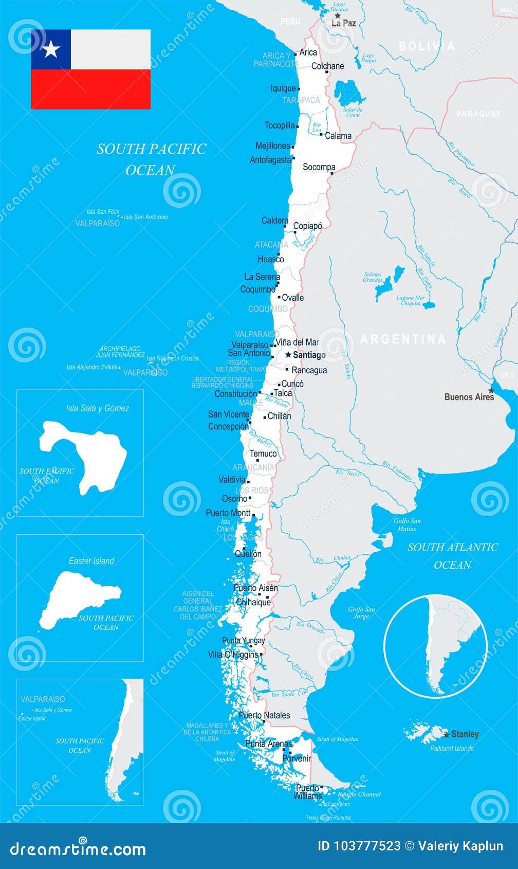 Mapa Do Chile - Ilustração Detalhada Ilustração Stock - Ilustração de ...