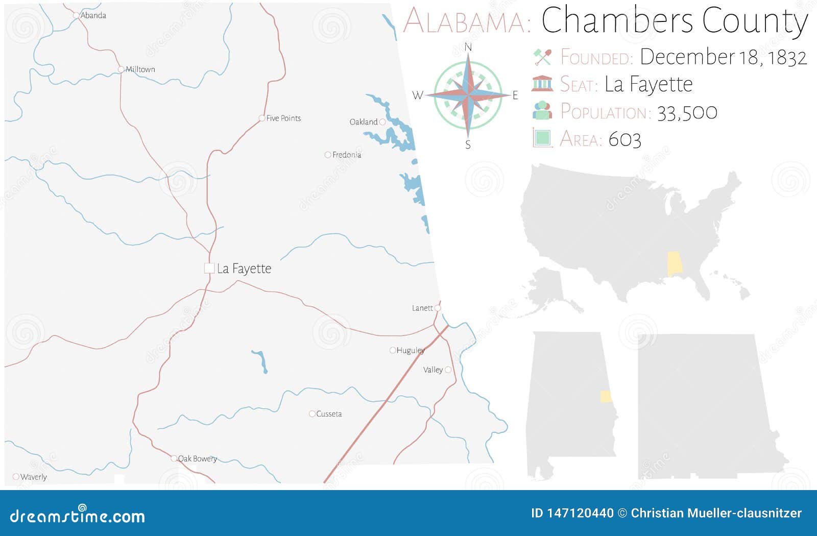 Mapa Do Condado De Chambers Em Alabama Ilustração do Vetor - Ilustração ...