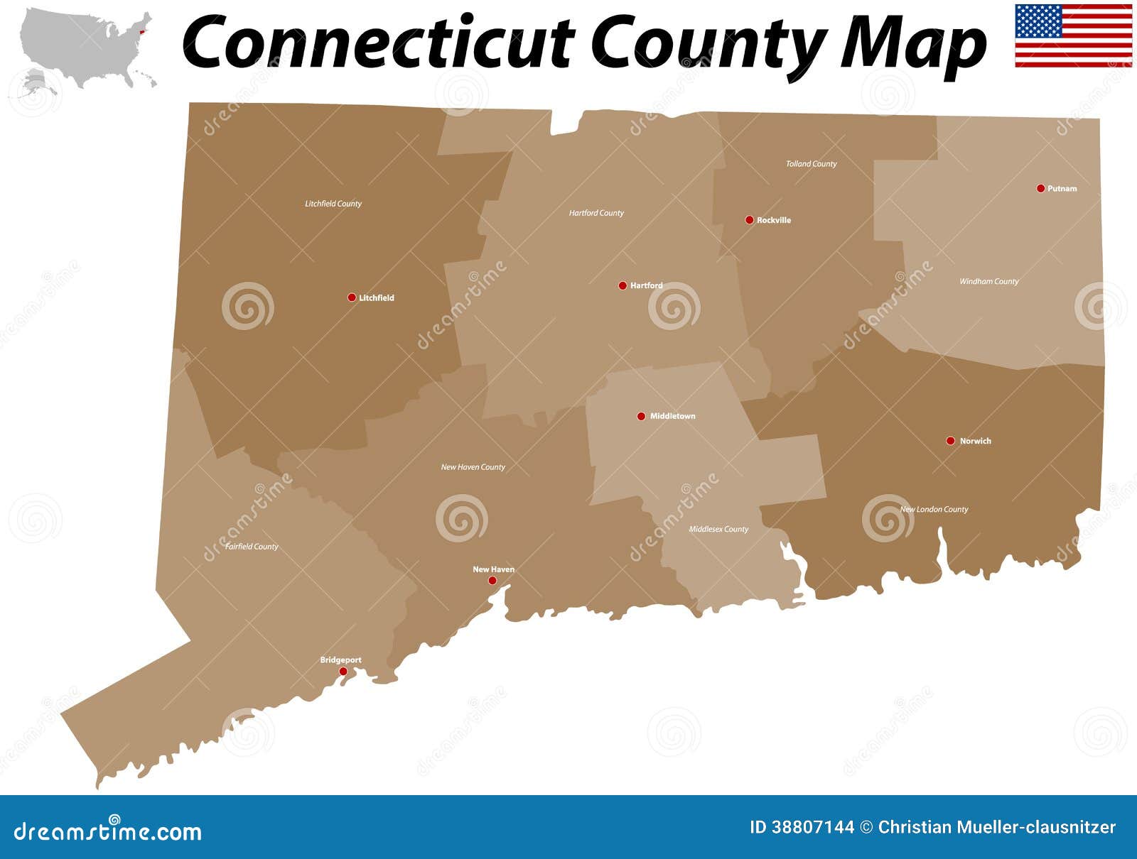 Mapa Do Condado De Connecticut Ilustração Stock - Ilustração de putnam ...