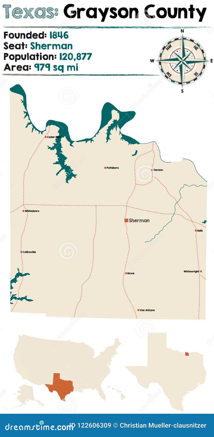 Mapa Do Condado De Grayson Em Texas Ilustração do Vetor - Ilustração de ...