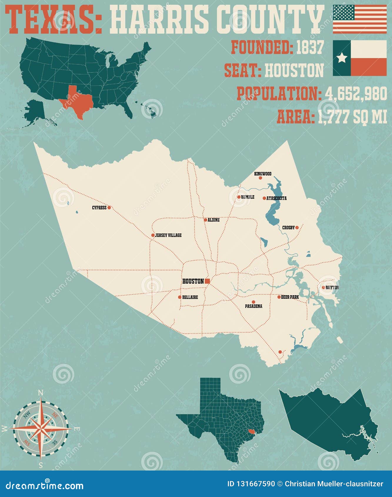 Mapa Do Condado De Harris Em Texas Ilustração do Vetor - Ilustração de ...