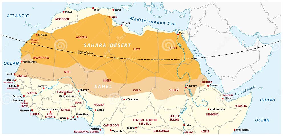 Mapa Do Deserto De Sahara E Da Zona De Sahel Ilustração do Vetor ...