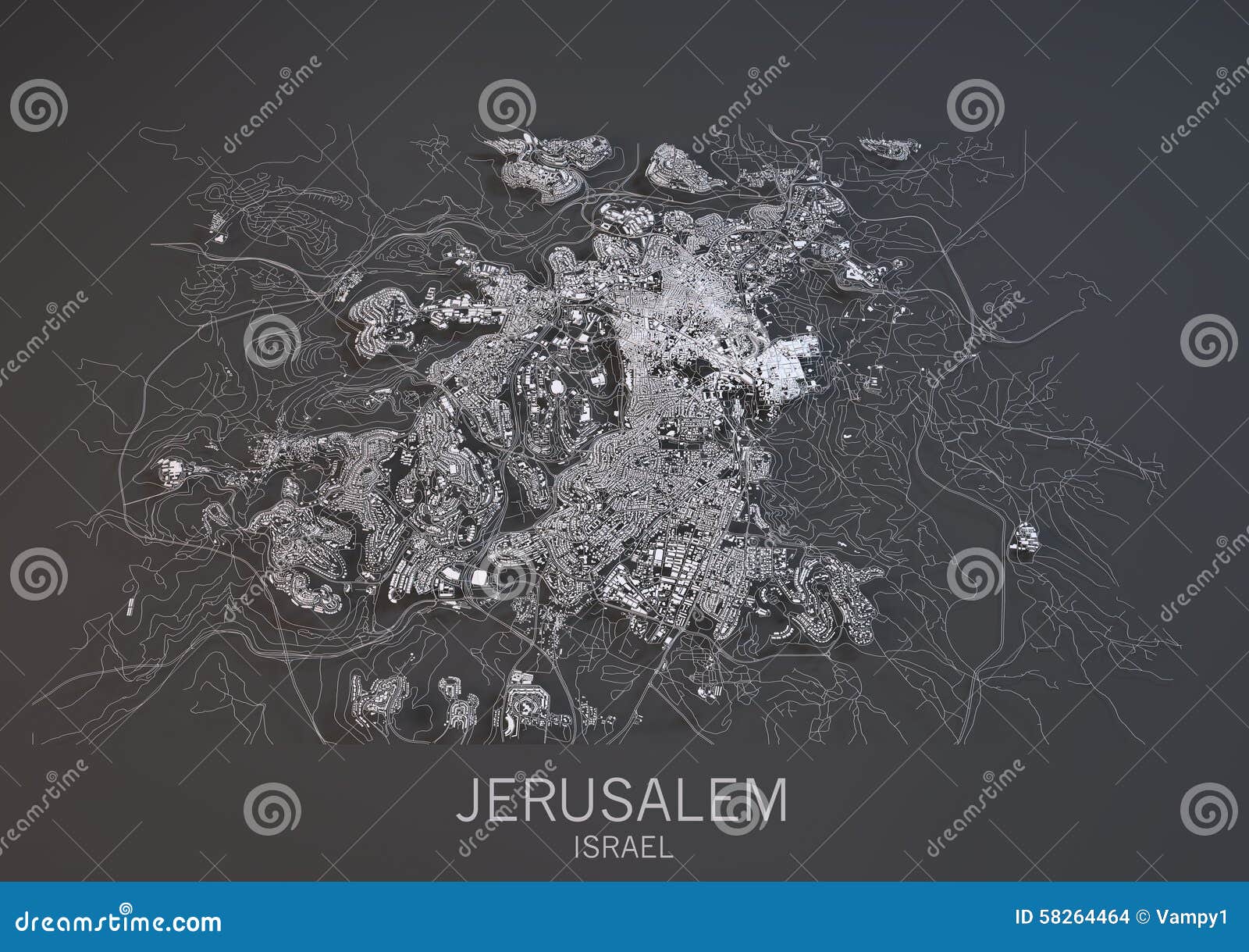 Mapa Do Jerusalém, Israel, Vista Satélite Ilustração Stock - Ilustração ...