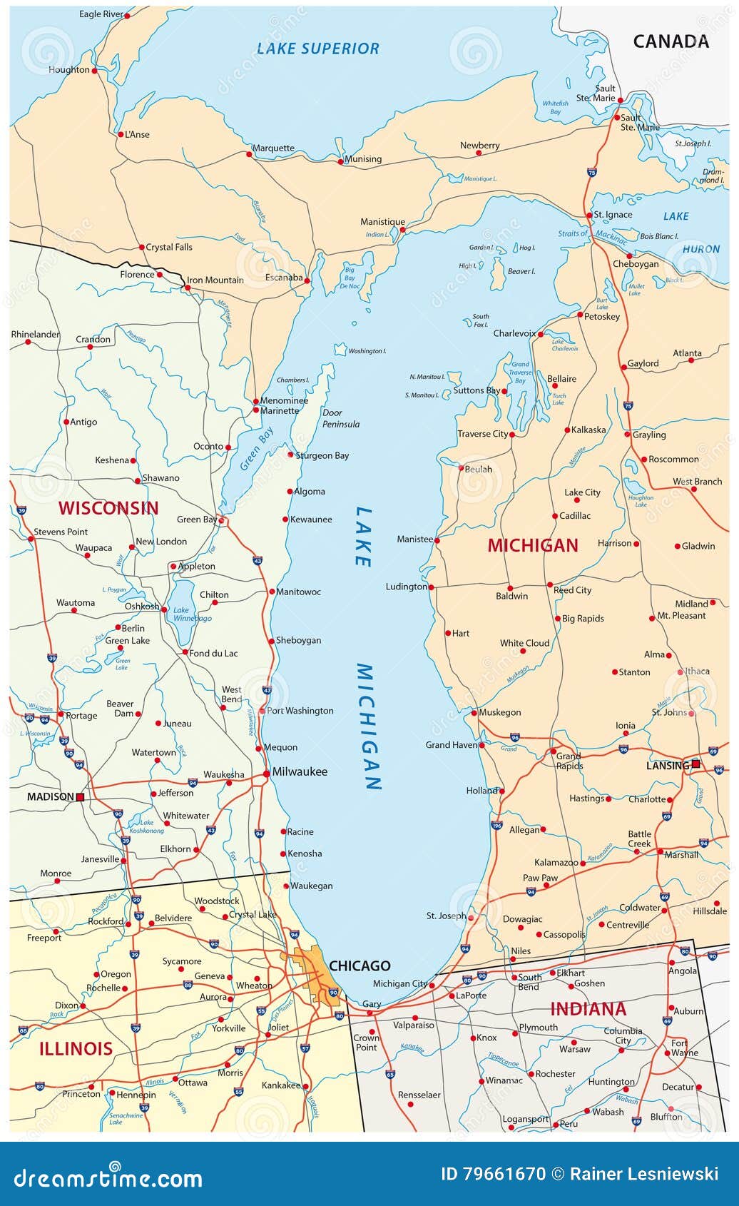 Mapa do Lago Michigan ilustração do vetor. Ilustração de superior ...