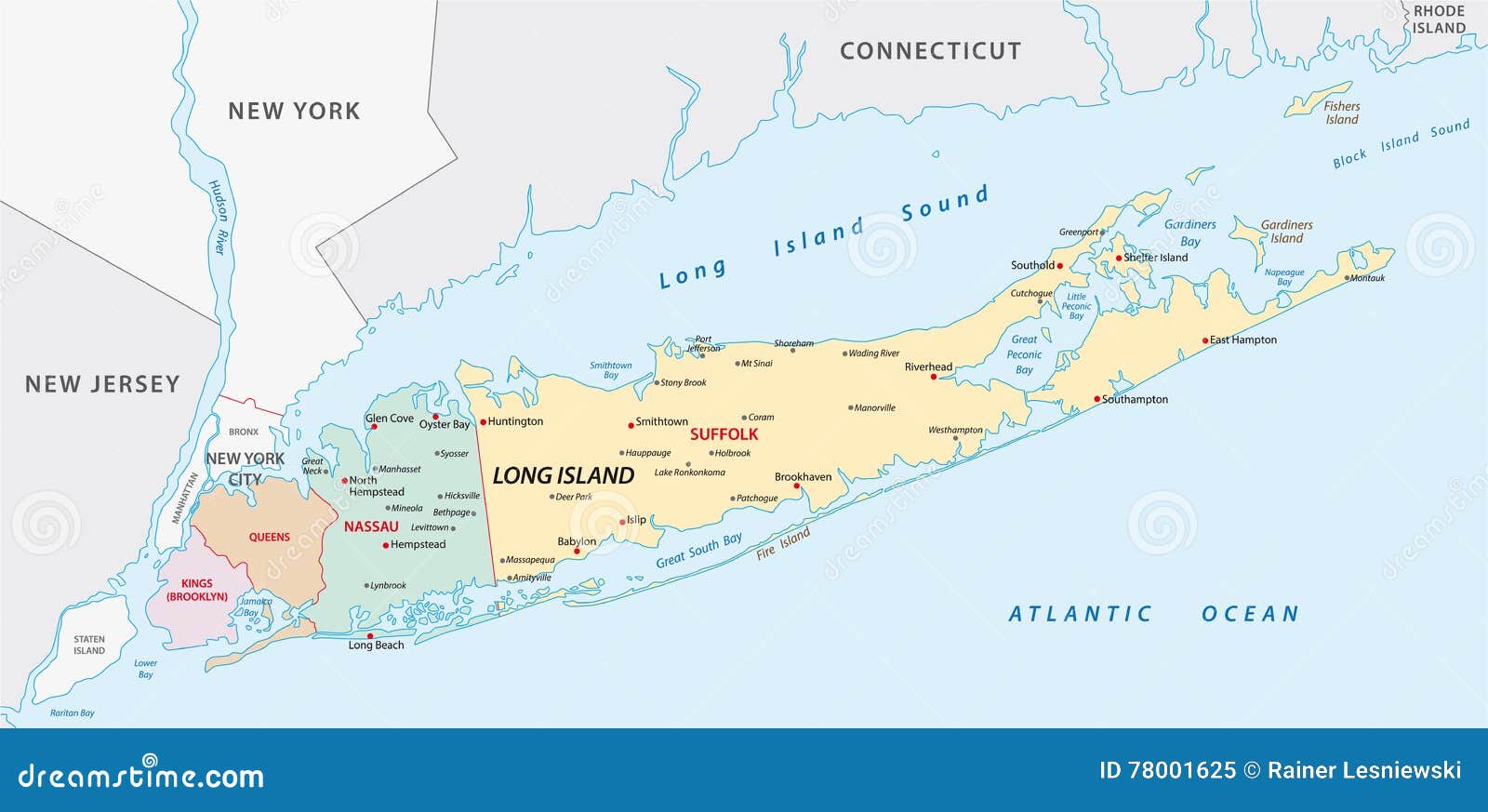 Mapa do Long Island ilustração do vetor. Ilustração de hudson - 78001625