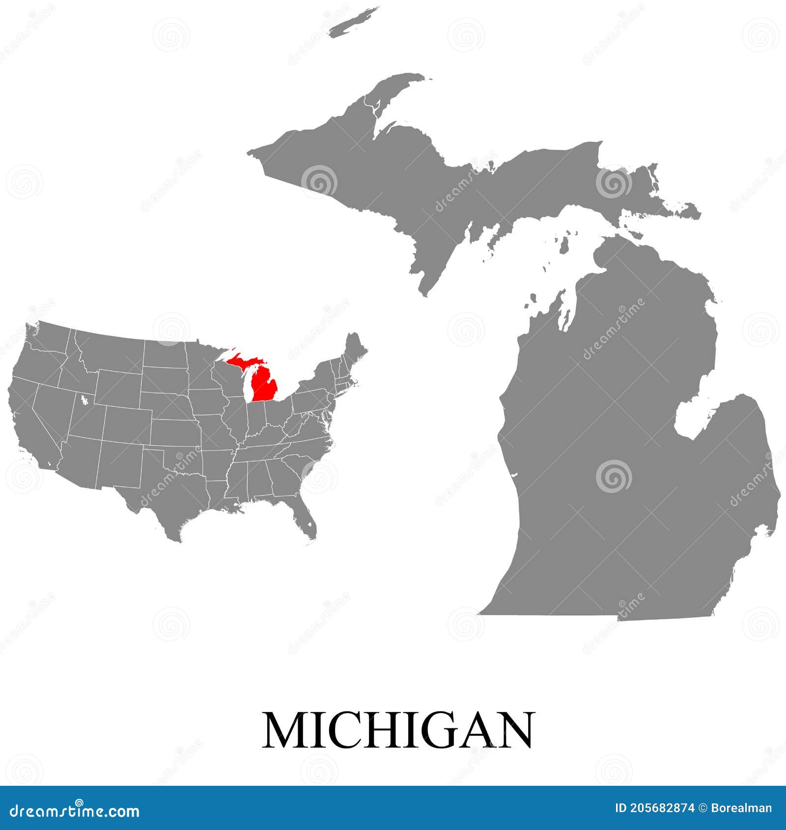 Mapa do Michigan ilustração do vetor. Ilustração de fundo - 205682874