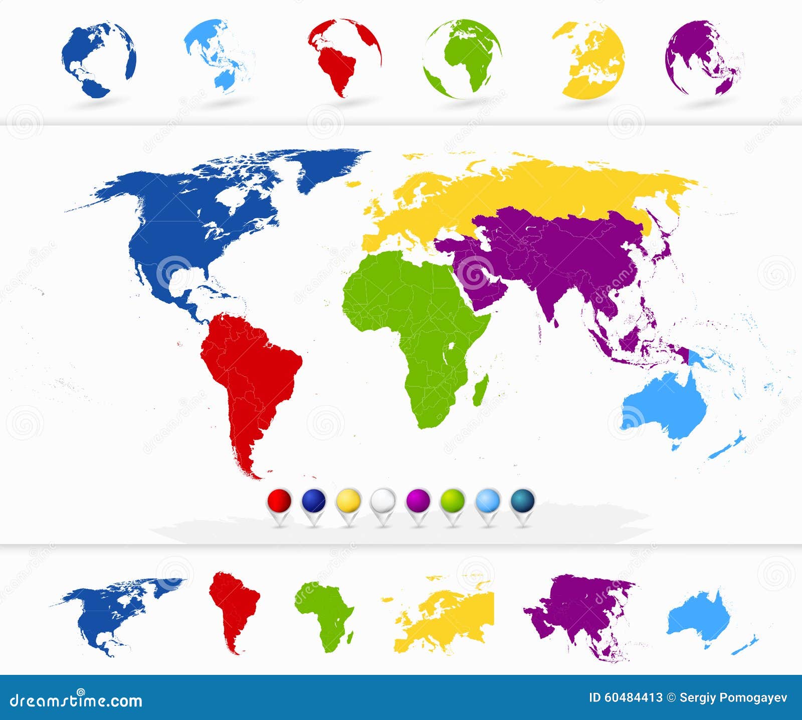 Mapa Do Mundo Colorido Com Continentes E Globos Ilustração do Vetor ...
