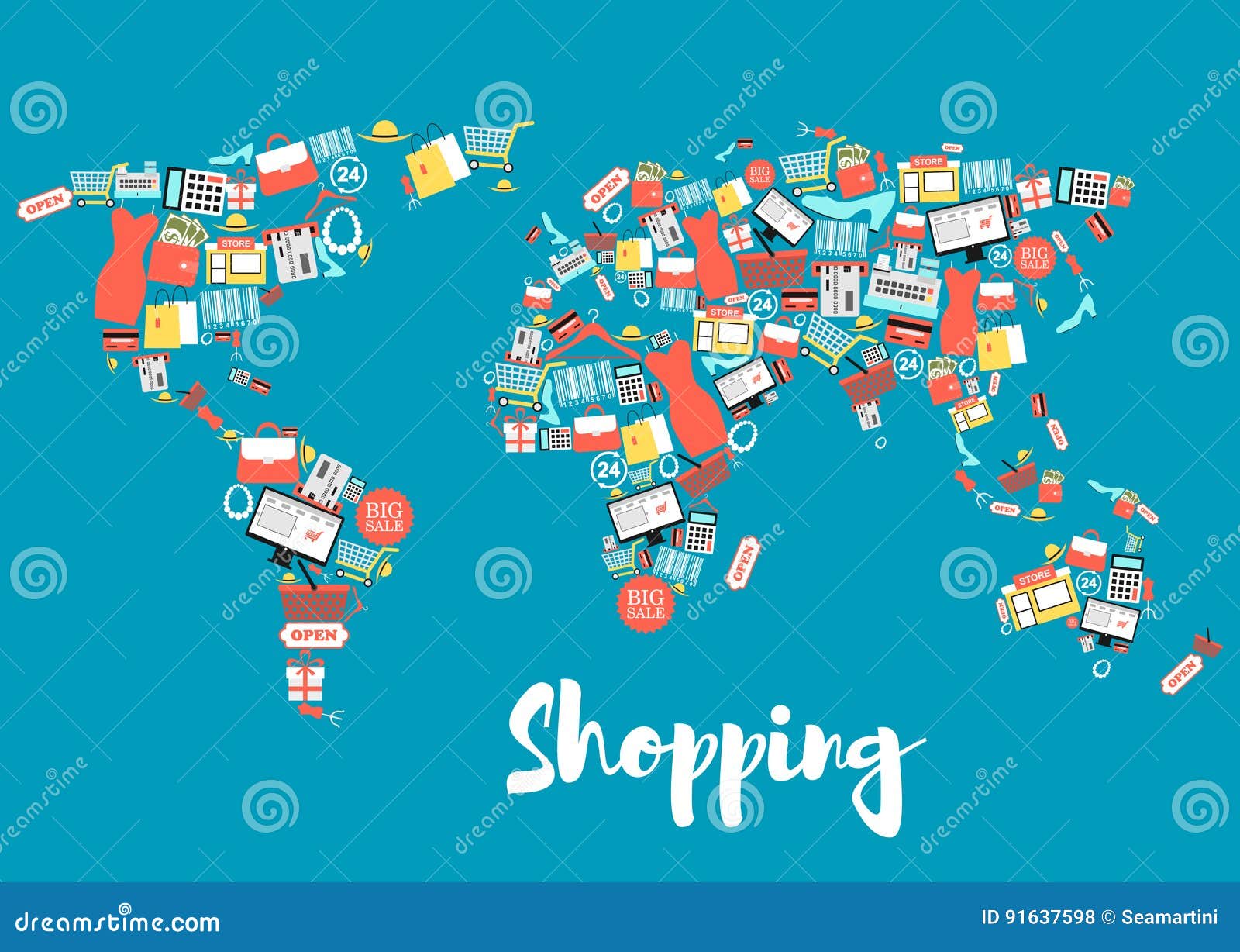 Mapa Do Mundo Com ícones Da Compra E Da Venda Ilustração do Vetor ...