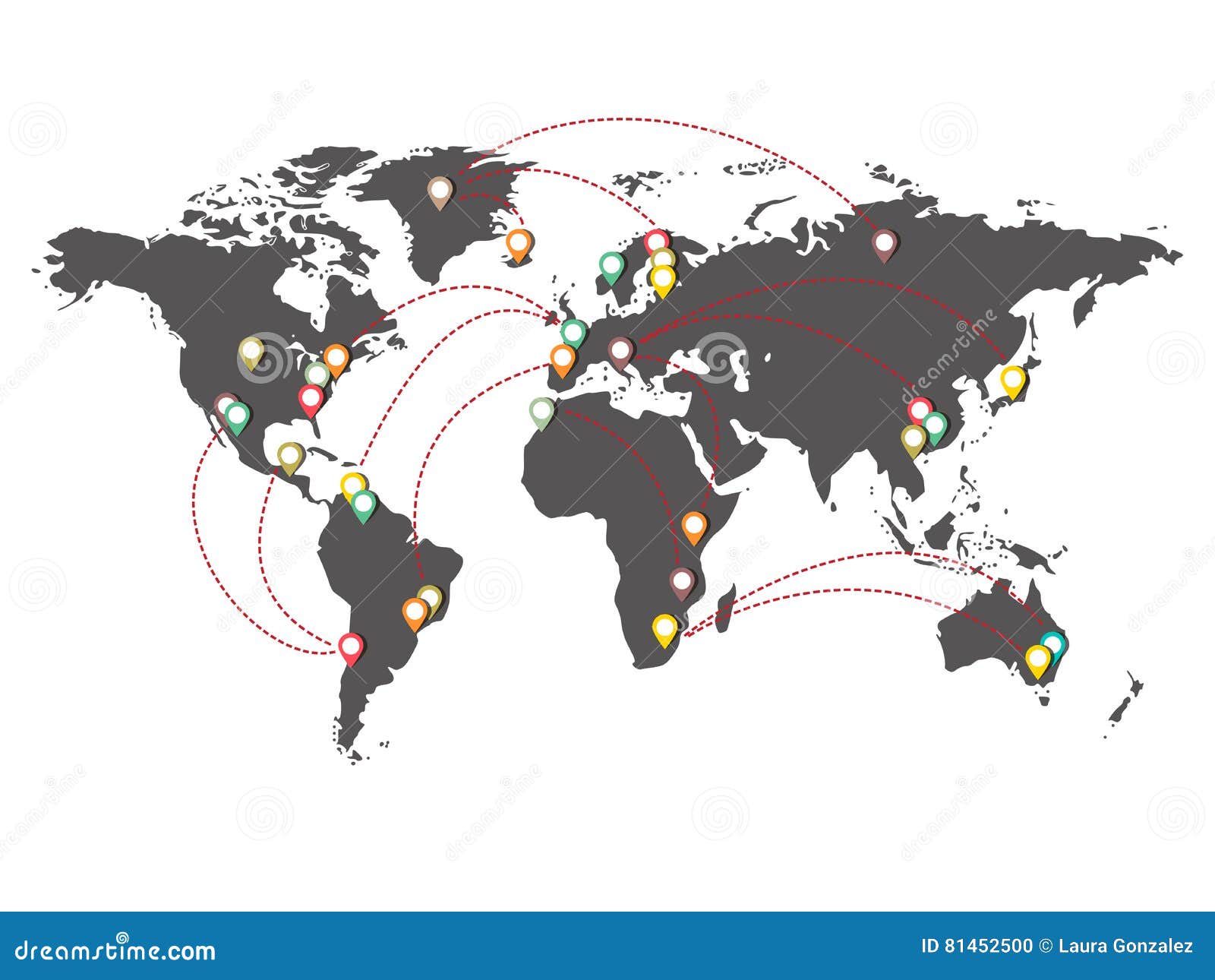 Mapa Do Mundo Com Pontos De Linhas Do Interesse E Da Trajetória ...