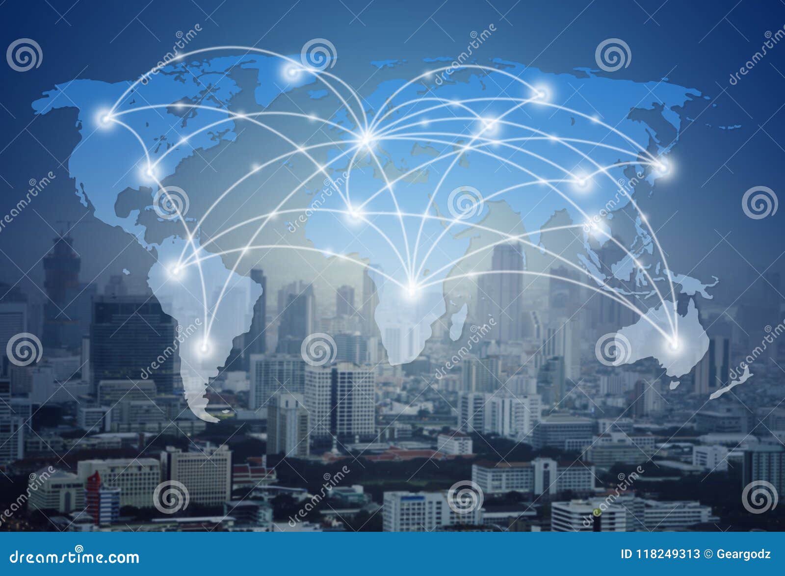 Mapa Do Mundo Com Rede Global E Cidade Imagem de Stock - Imagem de azul ...