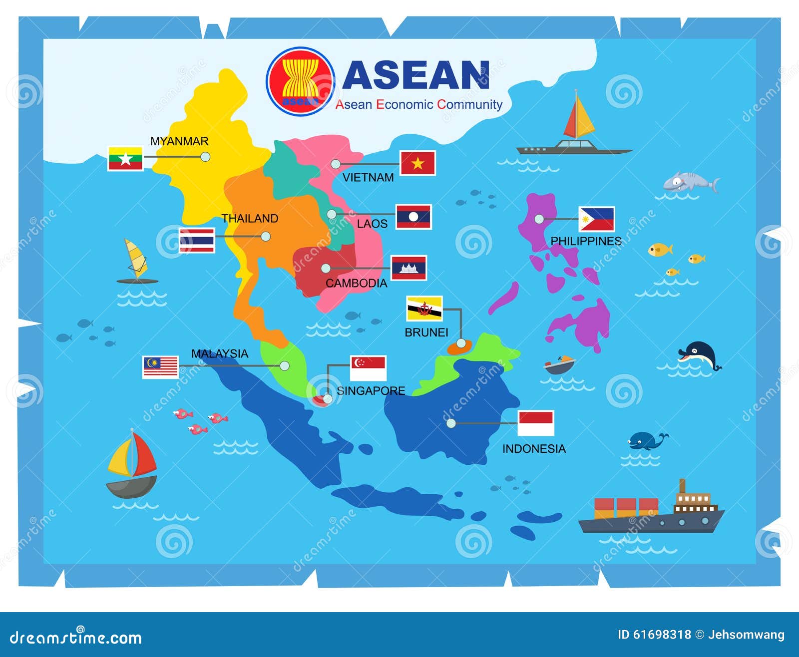 Mapa Do Mundo Da Comunidade Econômica Do Asean Da CEA Ilustração do ...
