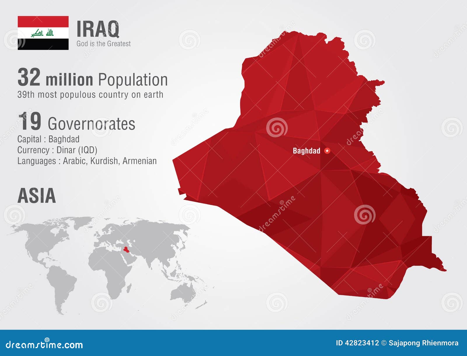 Mapa Do Mundo De Iraque Com Uma Textura Do Diamante Do Pixel Ilustração ...