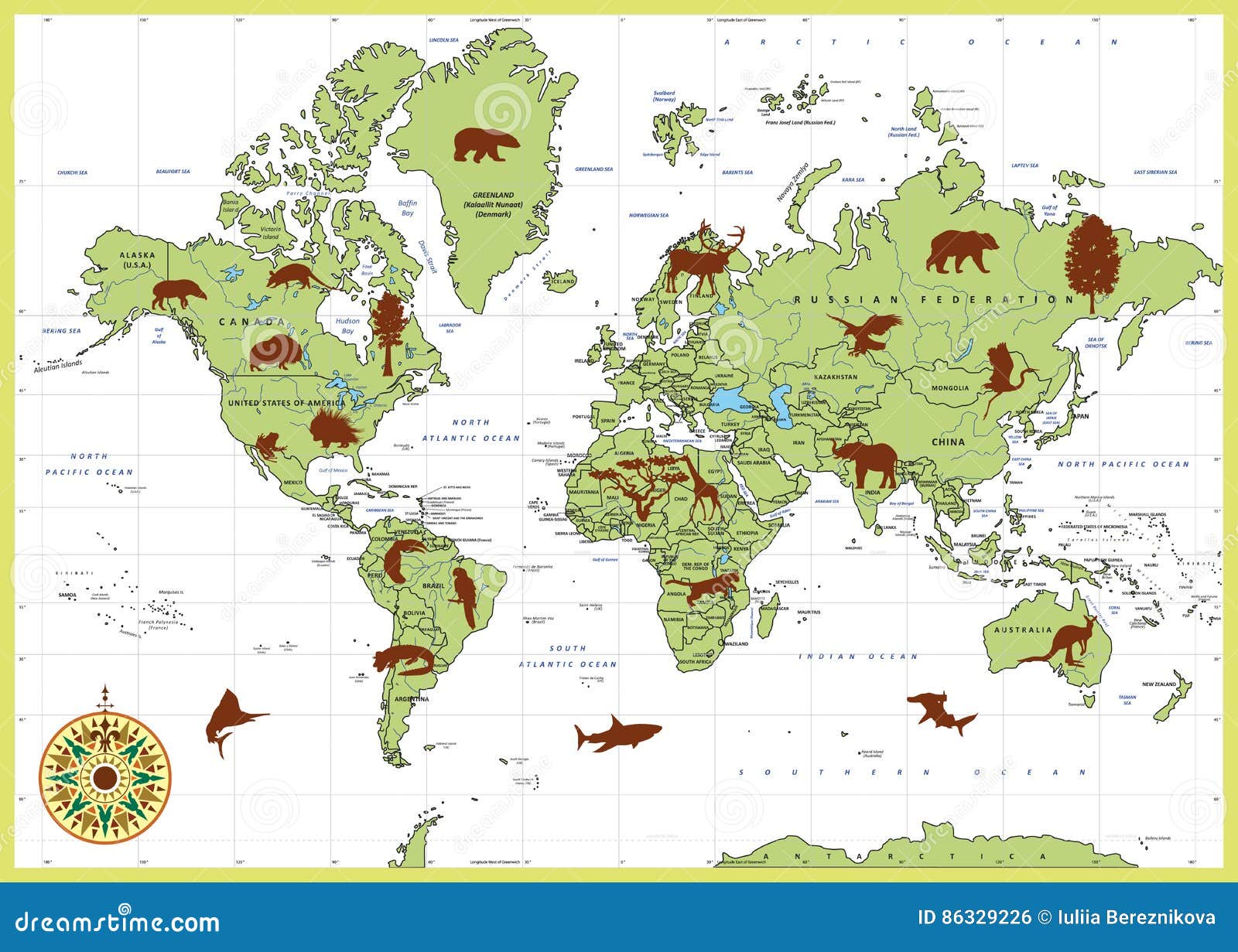 Mapa Do Mundo Detalhado Com Animais Ilustração do Vetor - Ilustração de ...