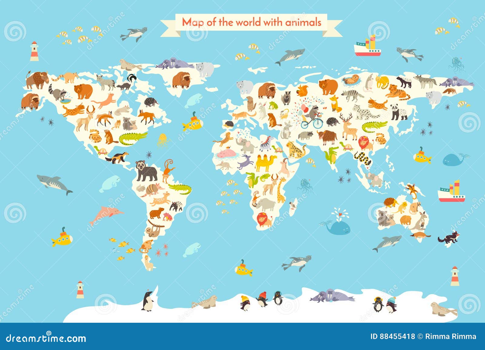 Mapa do mundo dos animais ilustração do vetor. Ilustração de ...