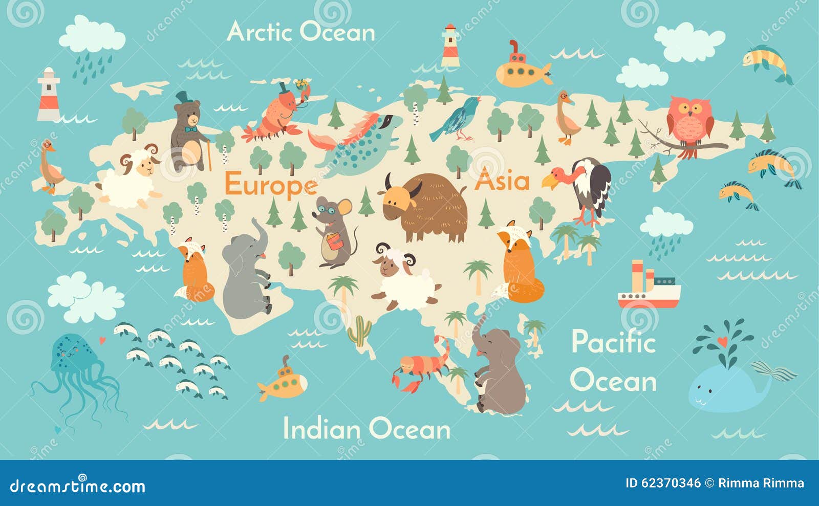 Mapa Do Mundo Dos Animais, Eurasia Ilustração do Vetor - Ilustração de ...