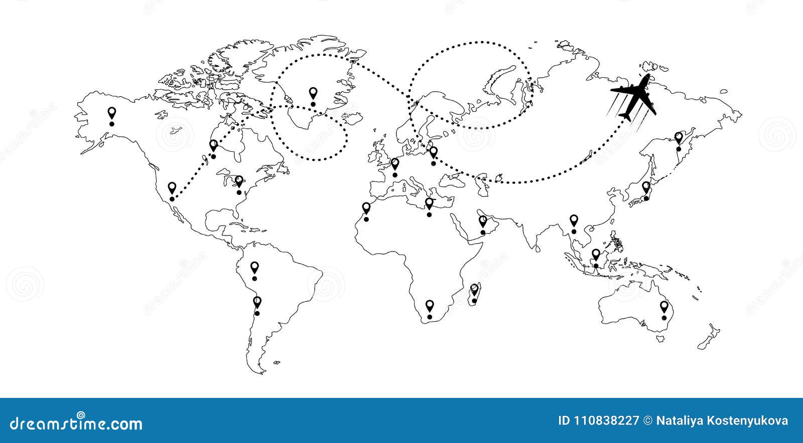 Mapa do mundo e plano ilustração do vetor. Ilustração de desengate ...