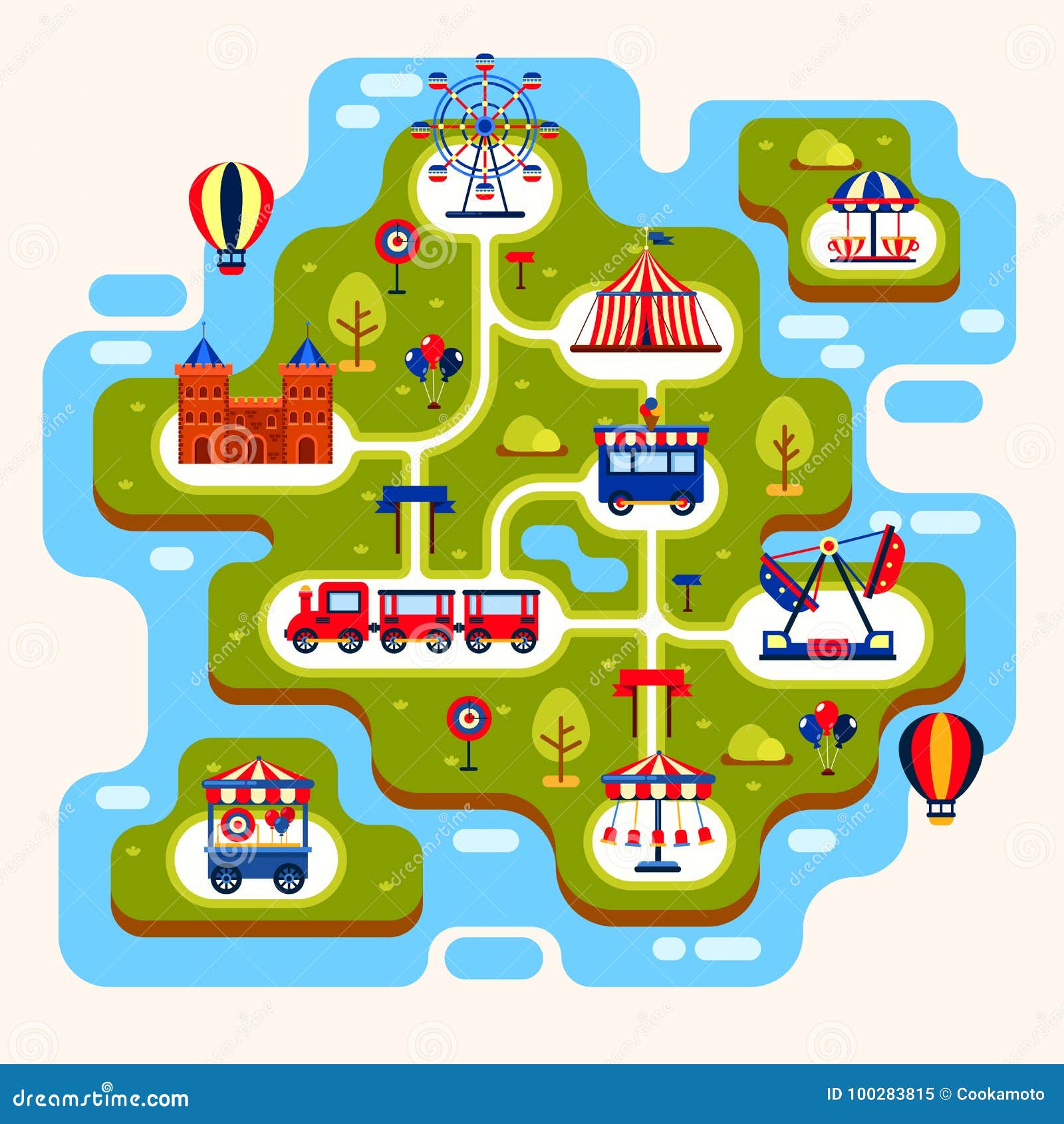 Mapa Do Parque De Diversões Com Atrações Ilustração do Vetor ...