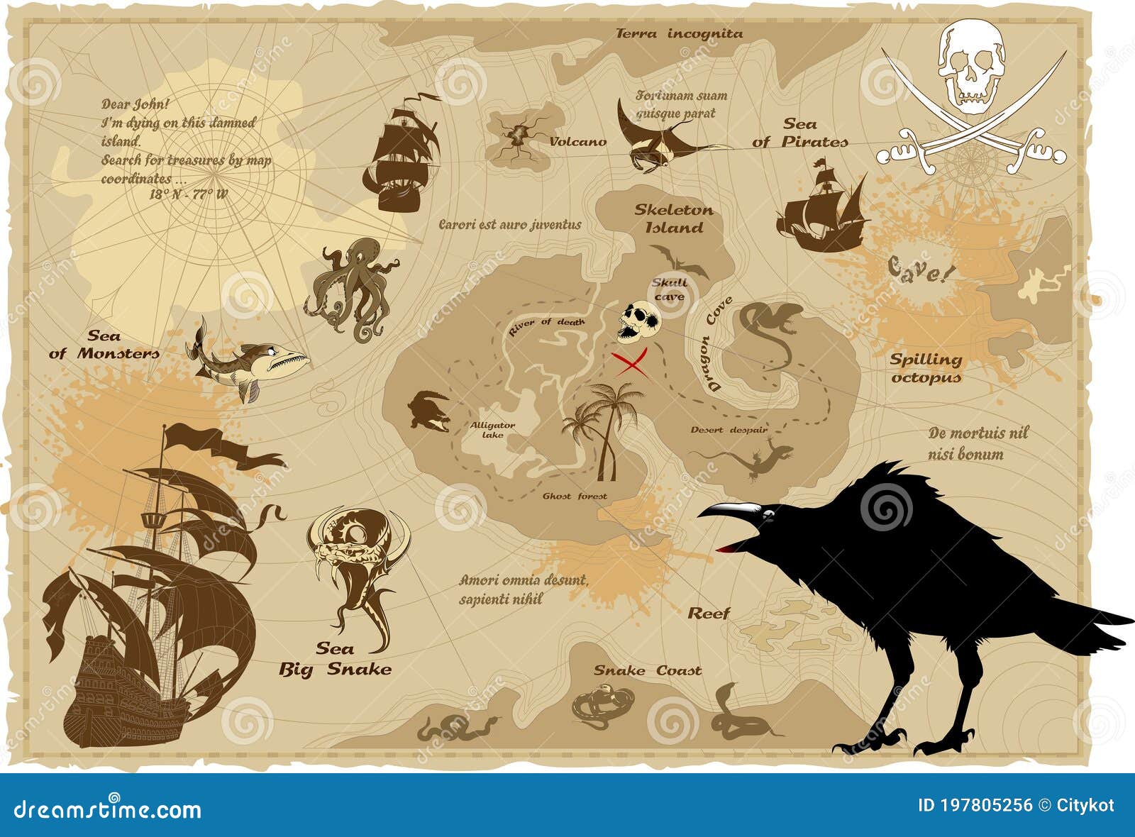 Mapa Do Tesouro De Raven E Pirata Ilustração do Vetor - Ilustração de ...